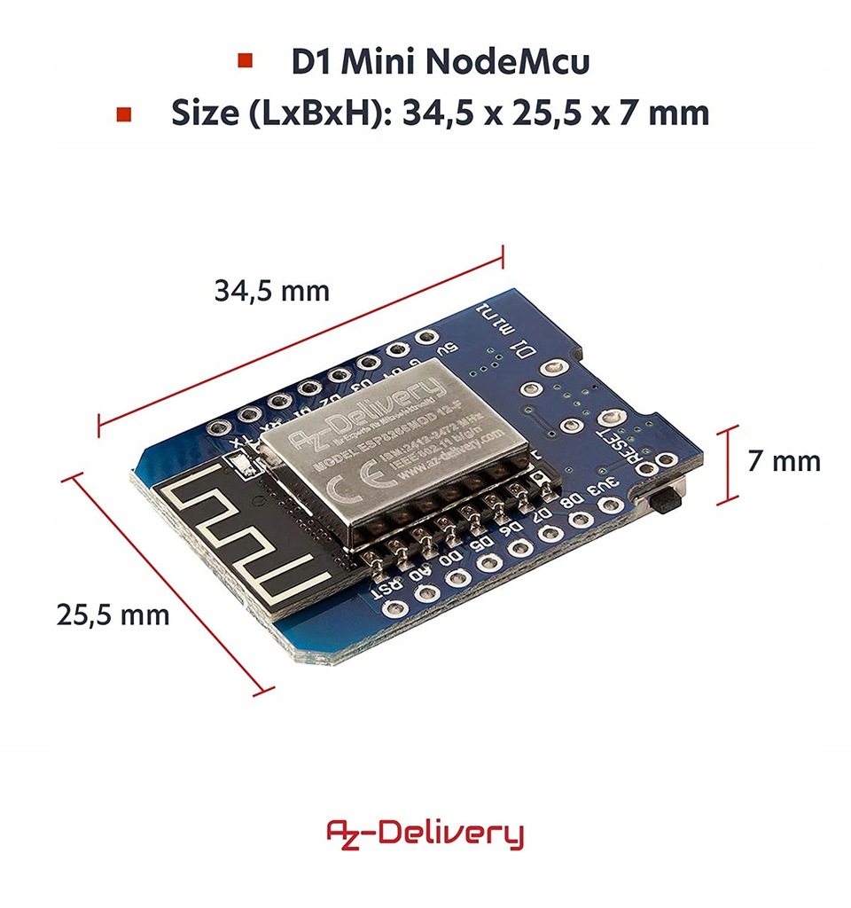 Moduł WLAN AZDelivery Mini NodeMcu ESP8266MOD-12F - 10544923339 ... Moduł WLAN AZDelivery Mini NodeMcu ESP8266MOD-12F - 10544923339 ...