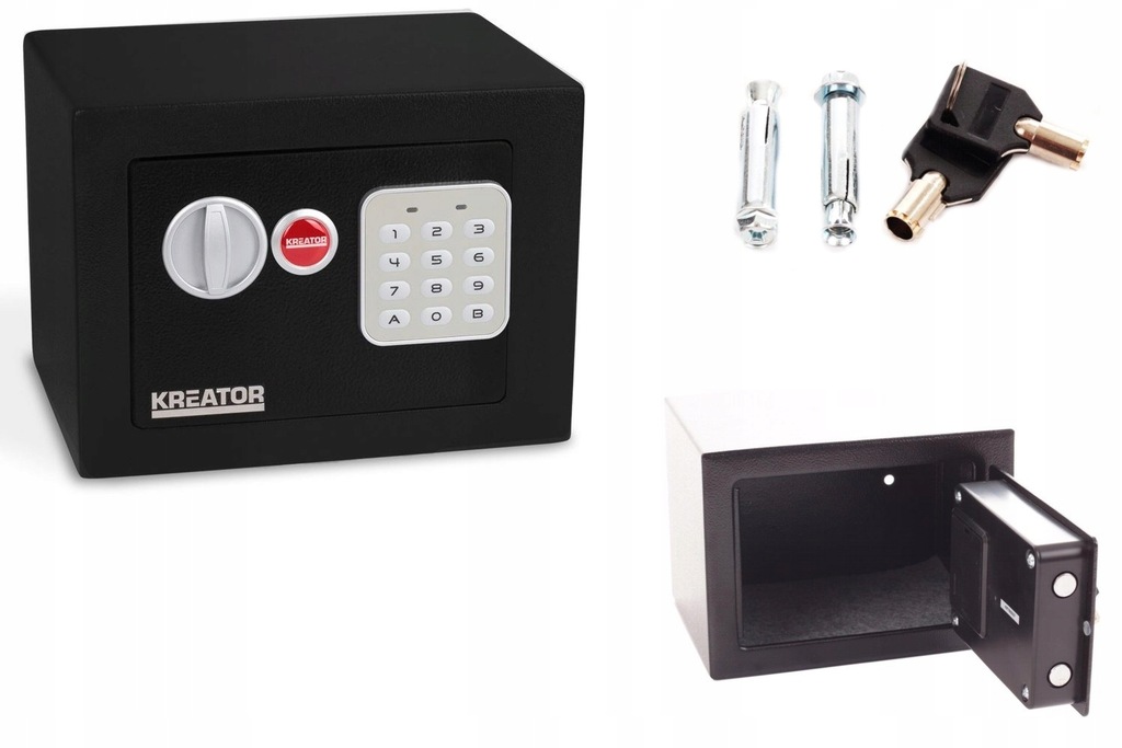 SEJF MINI MAŁY BIUROWY ELEKTRONICZNY NA KOD KLUCZ - 7469261241 ...