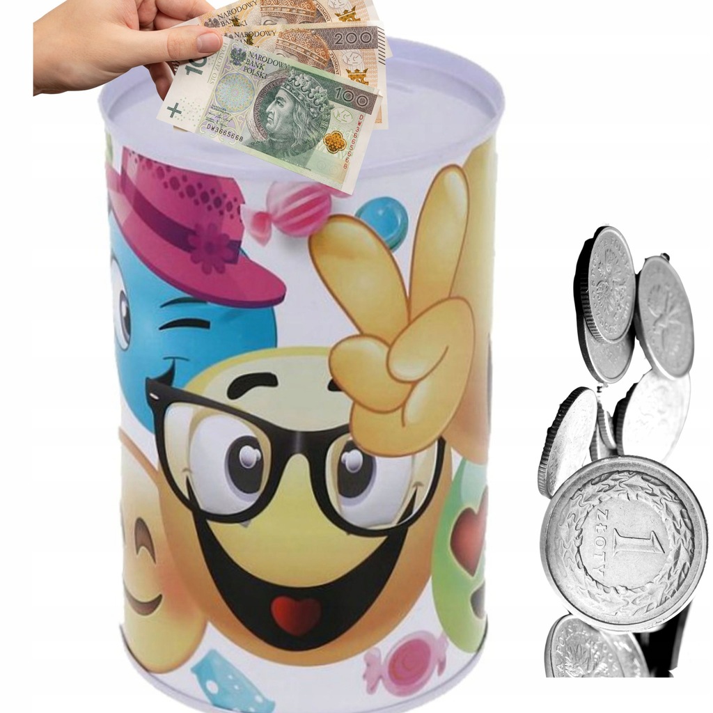 METALOWA PUSZKA SKARBONKA DUŻA EMOTKI MINKI XXL NA BANKNOTY ORAZ BILON ...