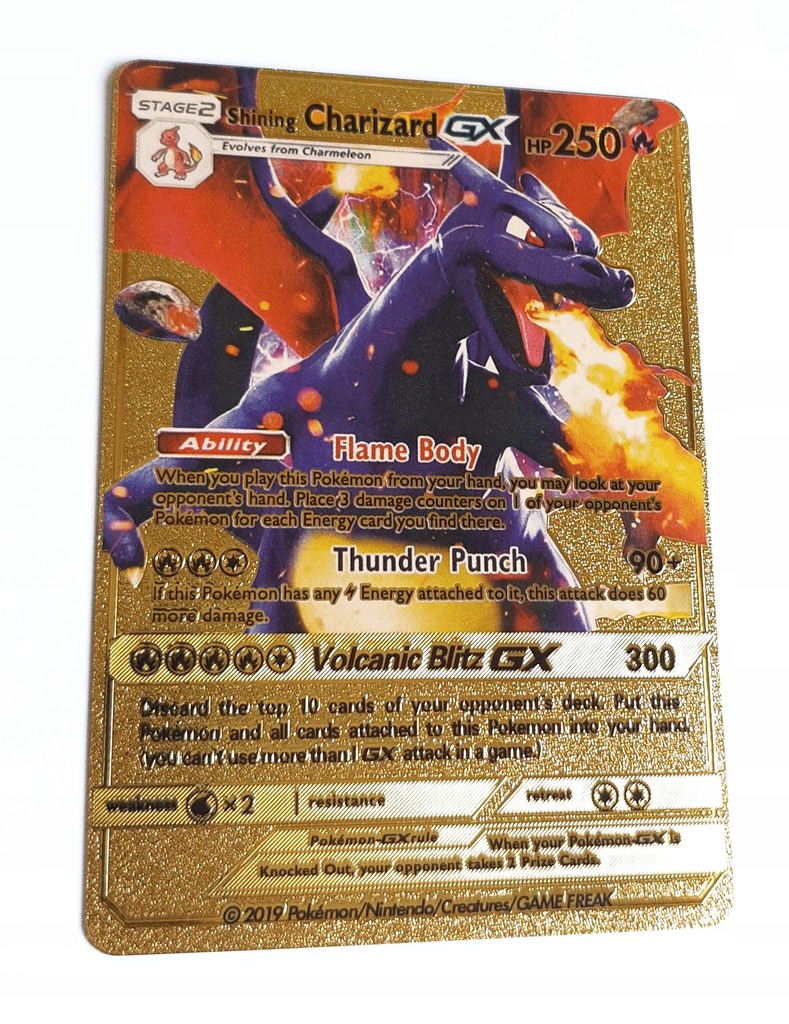 Pokemon Shiny Charizard GX Złota Karta Gold - 12093028738 - oficjalne archiwum Allegro