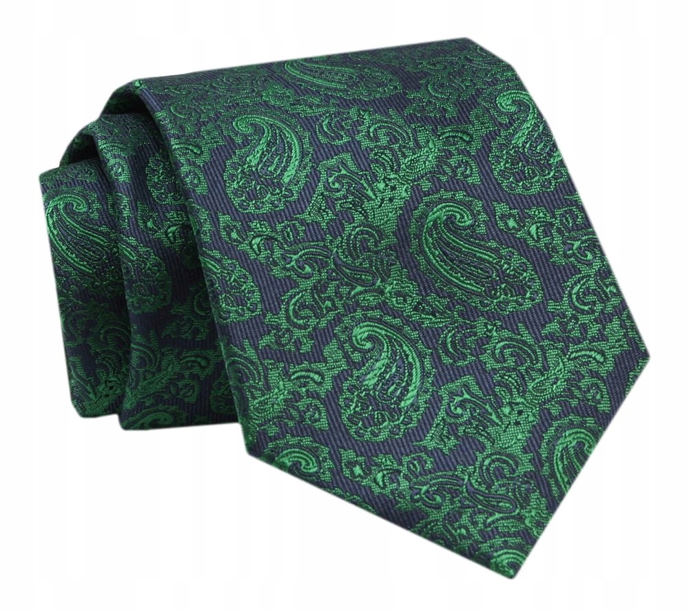 Krawat - ALTIES - Granatowo Zielony, Wzór Paisley - 12440510565 ...