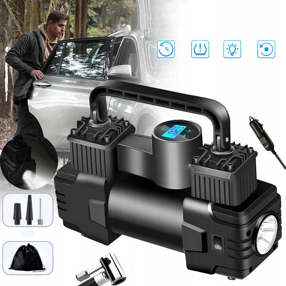 12V PRZENOŚNA ELEKTRYCZNA POMPKA POWIETRZA, DO SAMOCHODU, ROWERU ...