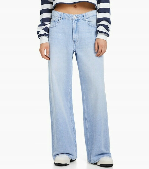 BERSHKA NIEBIESKIE SPODNIE SZEROKIE NOGAWKI DXZ NG3__S - 15133151318 - oficjalne archiwum Allegro