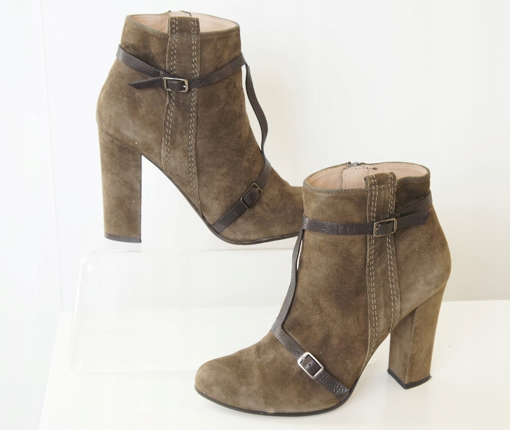 PURA LOPEZ ELEGANCKIE BOTKI SKÓRA NATURALNA KHAKI - 12658054219 ...