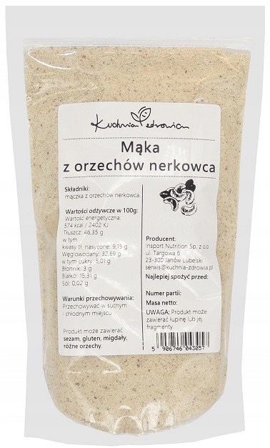 Mąka z orzechów nerkowca 500g KUCHNIA ZDROWIA - 14212943020 - oficjalne archiwum Allegro