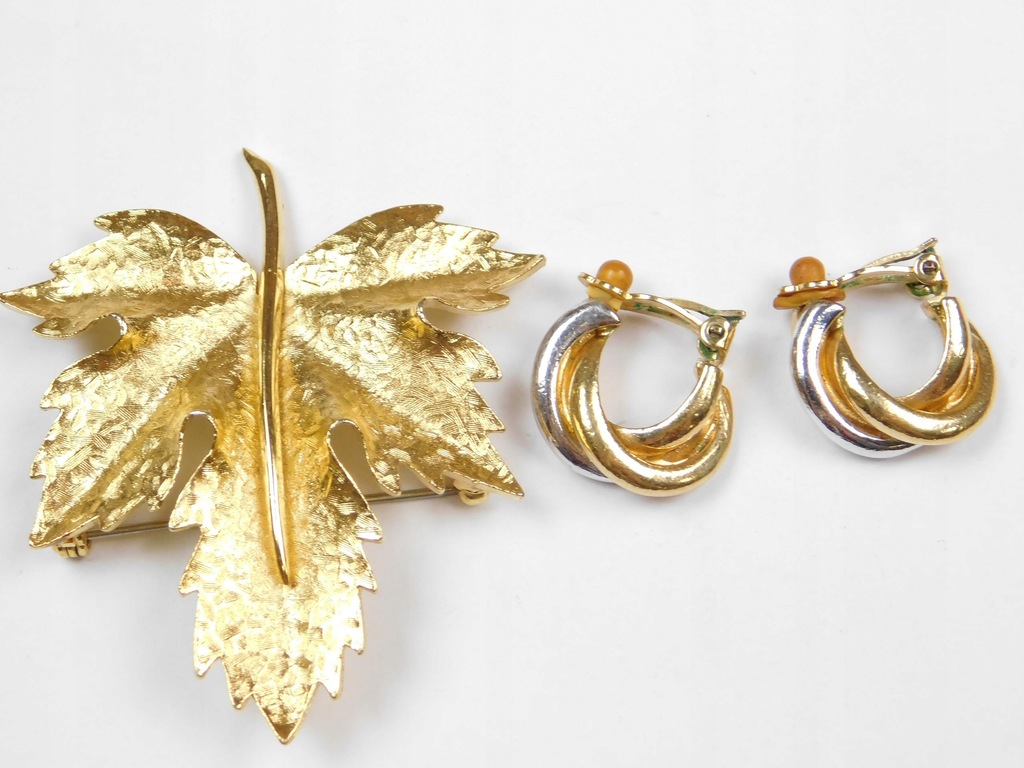 0505d39 zestaw biżuterii BROSZKA listek +KLIPSY - 13674311801 ...