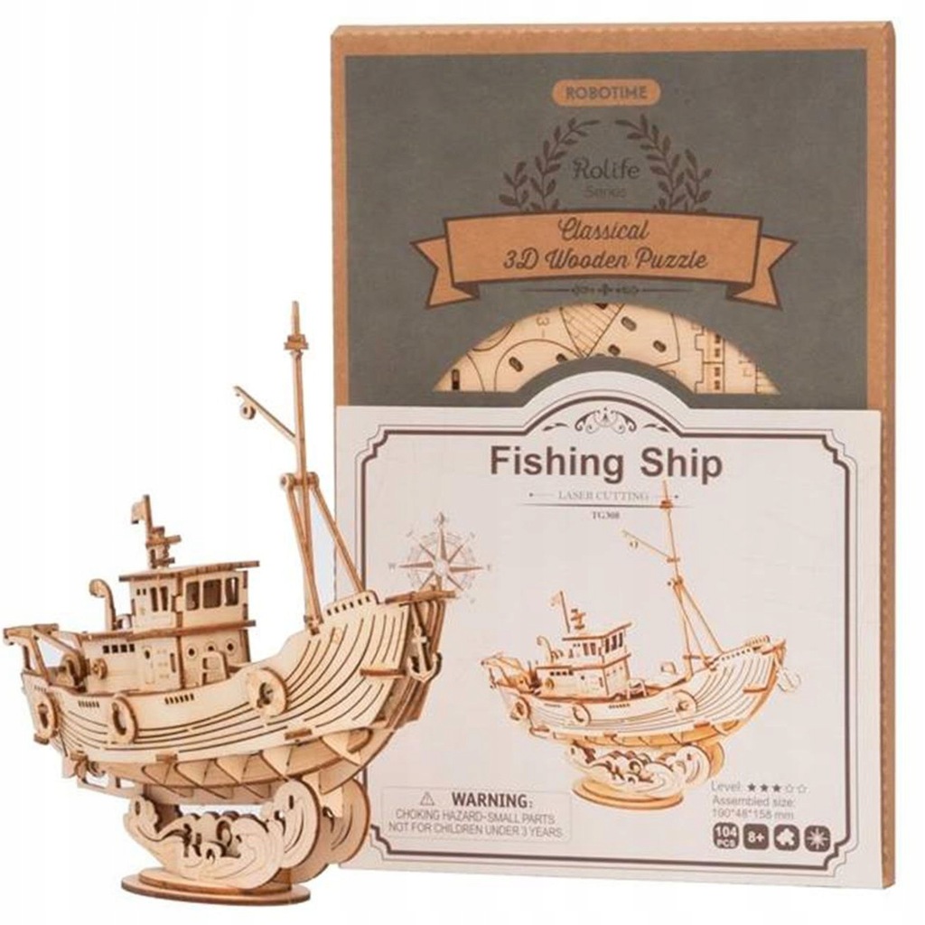 Купить ROBOTIME Деревянная 3D-модель головоломки Рыболовный корабль: отзывы, фото и ...