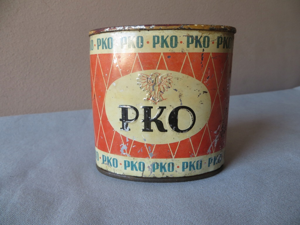STARA PUSZKA PKO ORZEŁ OSZCZĘDZAJ i UCZ SIĘ BLASZANA SKARBONKA PRL ...