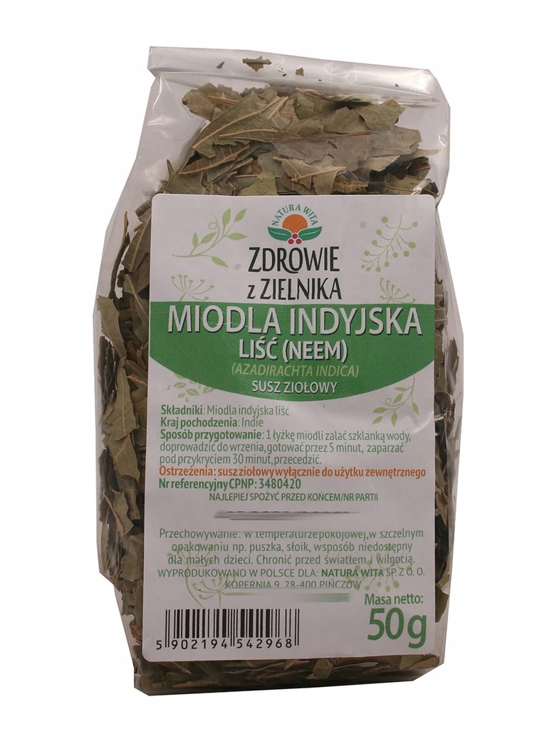 Miodla indyjska liść Neem susz ziołowy 50g Natura - 14356857054 - oficjalne archiwum Allegro