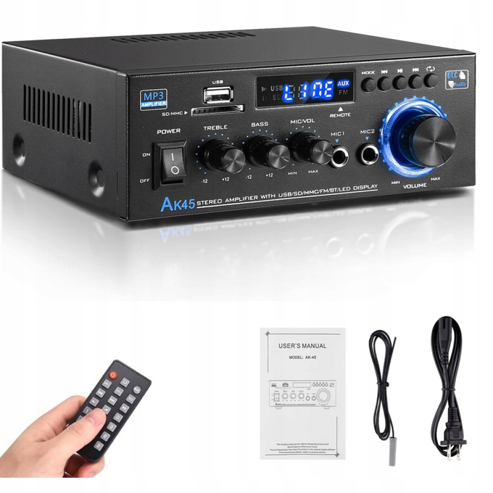 WZMACNIACZ CYFROWY AK45 HIFI BLUETOOTH SURROUND ODTWARZACZ AUDIO Z PILOTEM - 15785321349 ...