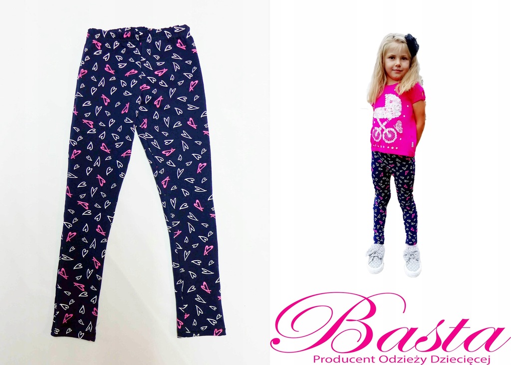 Leginsy getry granatowe w neonowe serduszka r 140 - 9642963394 ...