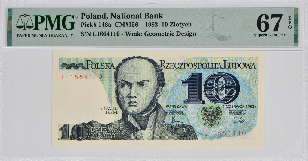 10 zł - 1982 rok - seria L - PMG 67 EPQ - 14456734347 - oficjalne archiwum Allegro