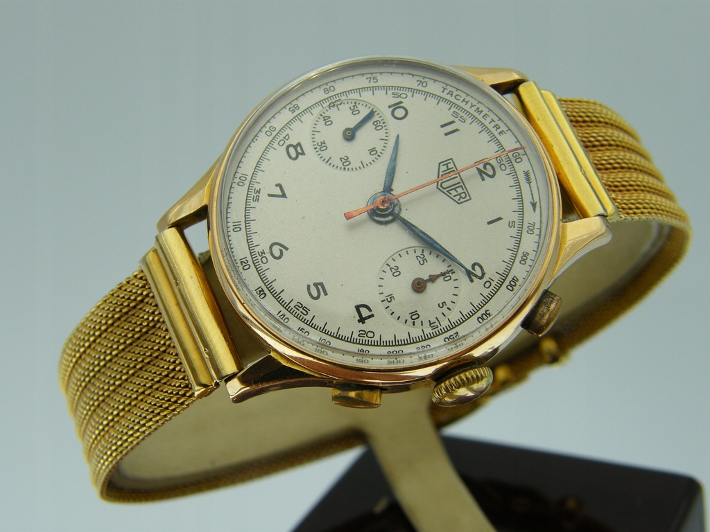 HEUER CHRONOGRAF VINTAGE ZŁOTY 18K Cal LANDERON 39 - 9476565521 ...