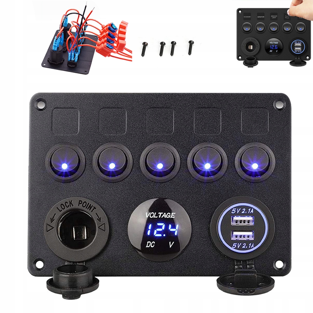 5 Gang Switch Panel 12V-24V LED Light Switch Control Panel Dual USB ...