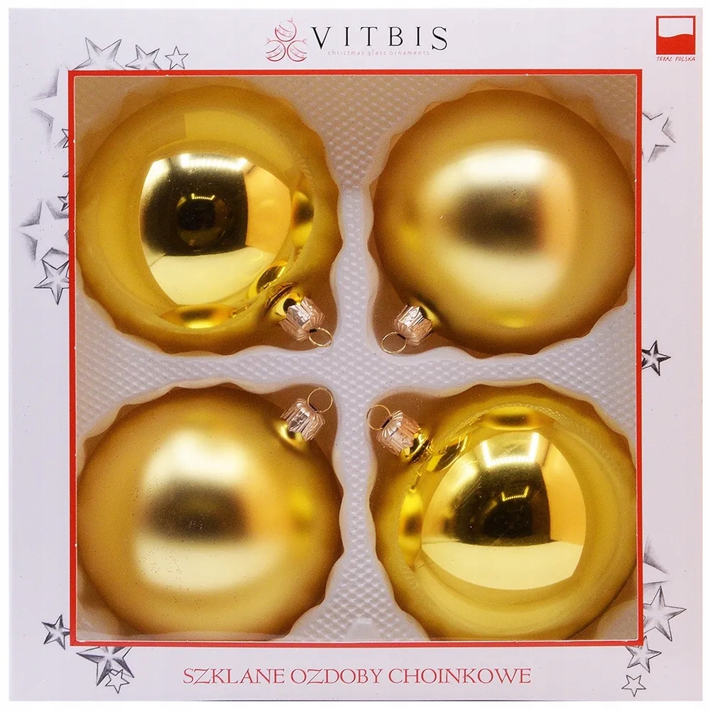 Vitbis Bombki szklane gładkie złote 4 szt. 10 cm - 12811130536 ...