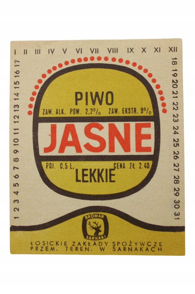 Piwo Jasne Lekkie - Łosickie zakłady spożywcze - Stara etykieta z piwa. - 15068615403 ...