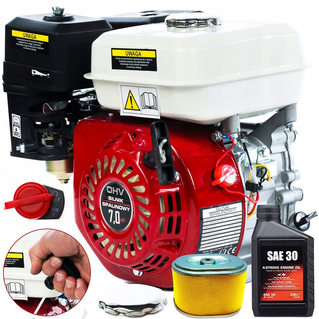 SILNIK SPALINOWY GX160 7KM OHV WAŁEK 19MM + OLEJ - 9919200861 - oficjalne archiwum Allegro