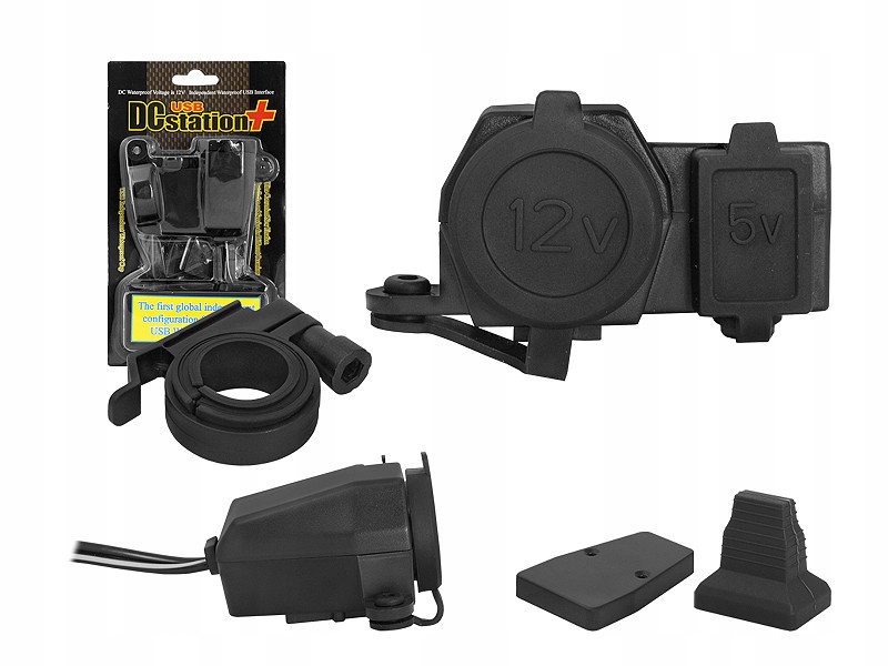 Motocyklowe gniazdo zapalniczki 12V + USB 5V 2A - 11950011323 - oficjalne archiwum Allegro