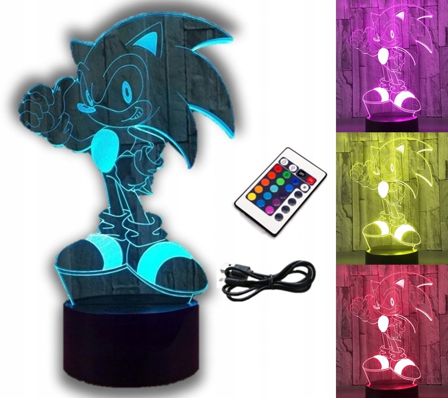 LAMPKA NOCNA SONIC 3D LED KOLORY RGB + PILOT - 12558385869 - oficjalne ...