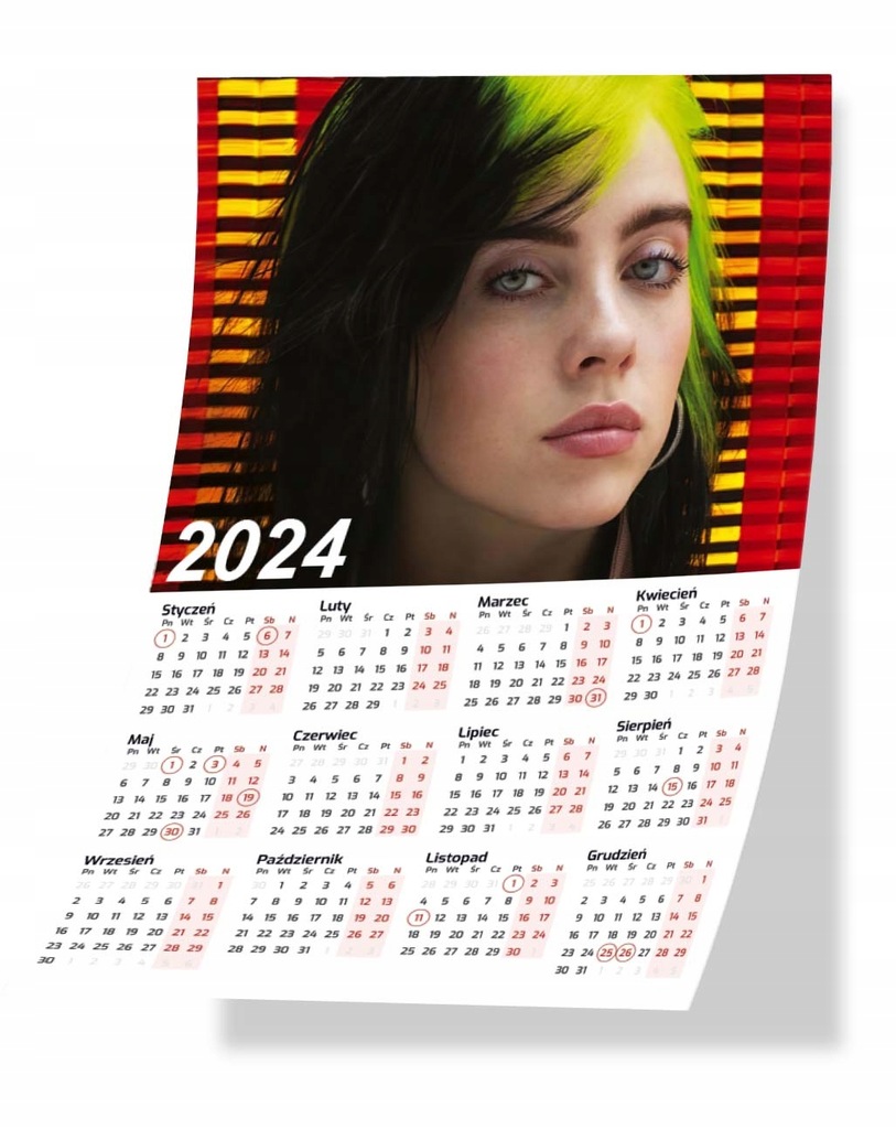 KALENDARZ PLAKATOWY A4 BILLIE EILISH 03 2024 - 14442842727 - oficjalne archiwum Allegro