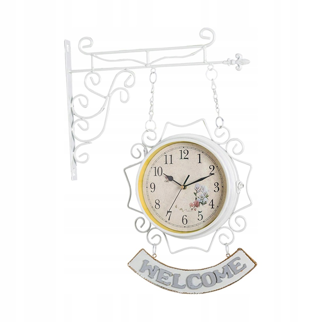 Vintage Double Sided Wall Clock Train Station Style Wall Hanging White ...