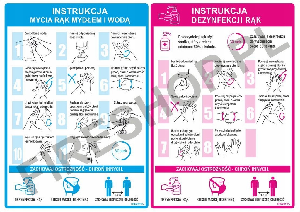 Instrukcja mycia i dezynfekcji rąk A4 Laminat - 9674897067 - oficjalne archiwum Allegro