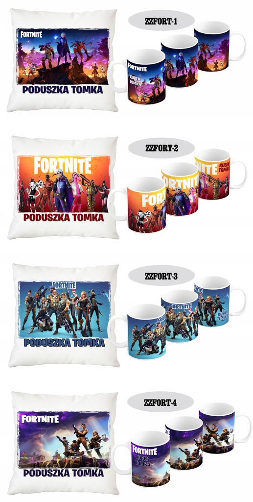 ZESTAW KUBEK + PODUSZKA FORTNITE + IMIĘ GRACZA - 11449750767 - oficjalne archiwum Allegro
