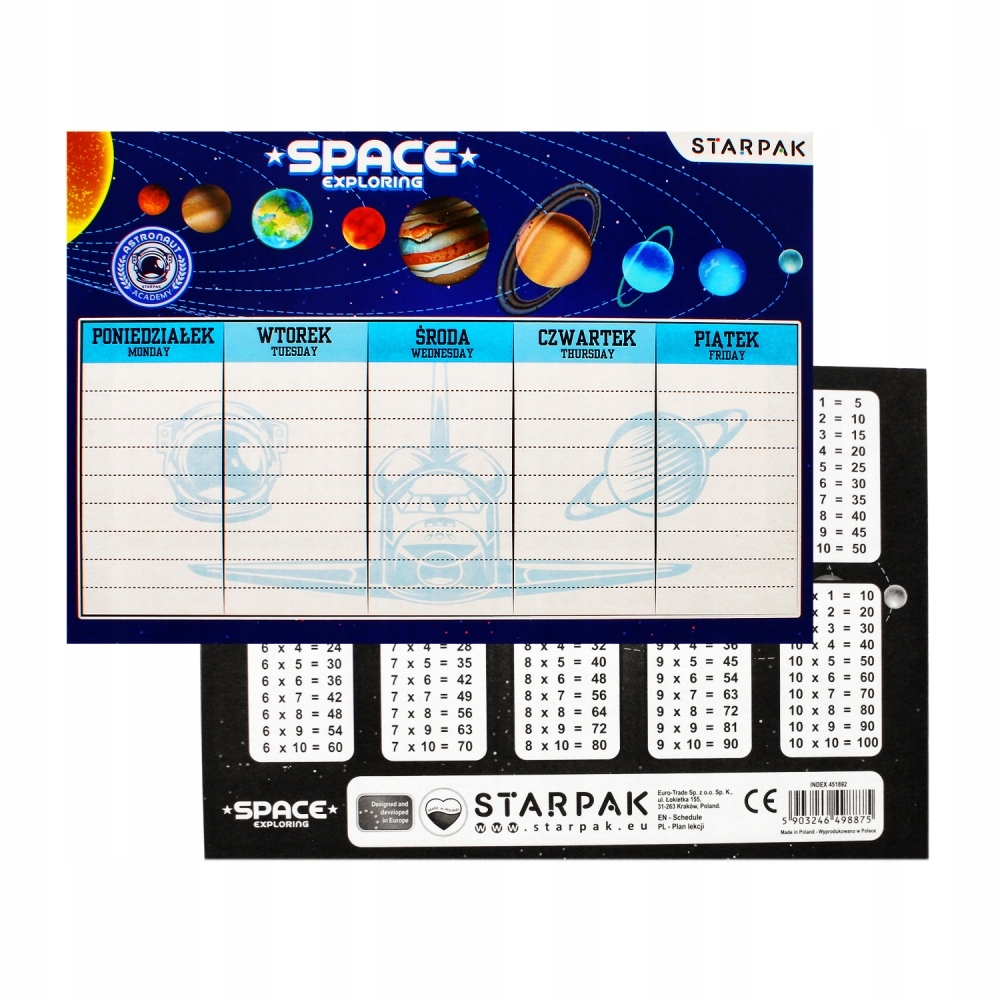 PLAN LEKCJI z tabliczką mnożenia SPACE KOSMOS - 13344837798 - oficjalne archiwum Allegro