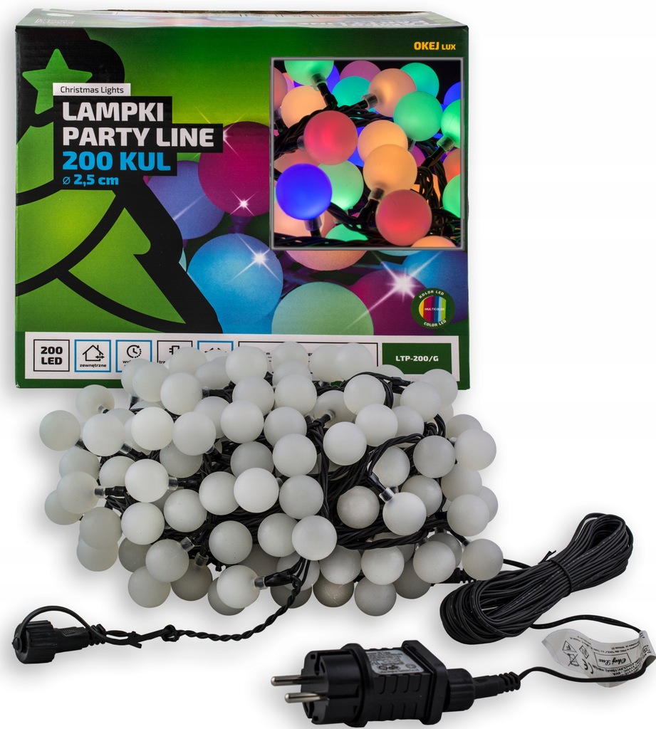 Kuleczki śr. 2,5cm 200 LED 20m TIMER+GNIAZDO MULTI - 11494060266 ...