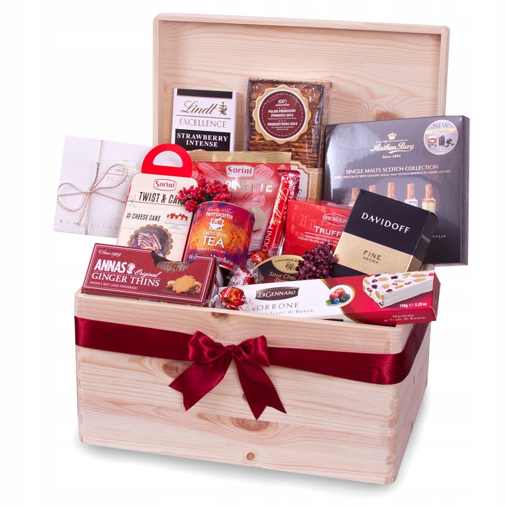 DUŻY KOSZ PREZENTOWY W SKRZYNI ŚLUB SŁODYCZE - 8144013961 - oficjalne archiwum Allegro