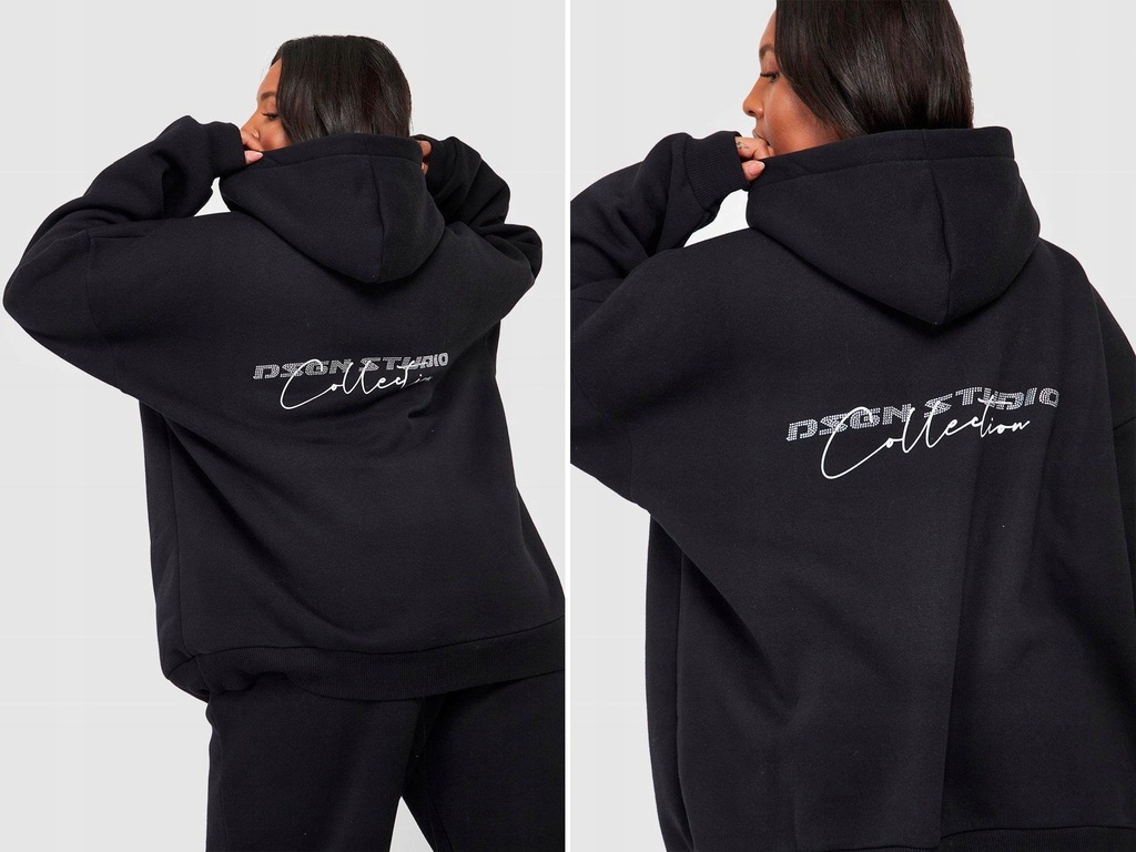 C002C34 Boohoo CZARNA BLUZA SZEROKA DŻETY NAPIS 52 - 13607960926 - oficjalne archiwum Allegro