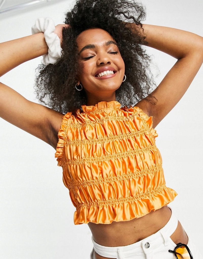 LOLA MAY TOP POMARAŃCZOWY KRÓTKI SATYNOWY 40 L ACL - 13479925161 ...