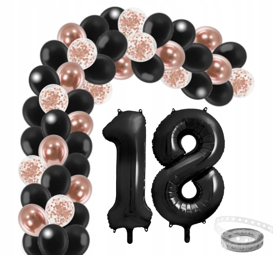 Girlanda balonowa czarno rose gold 18 zestaw balon - 12619951676 - oficjalne archiwum Allegro