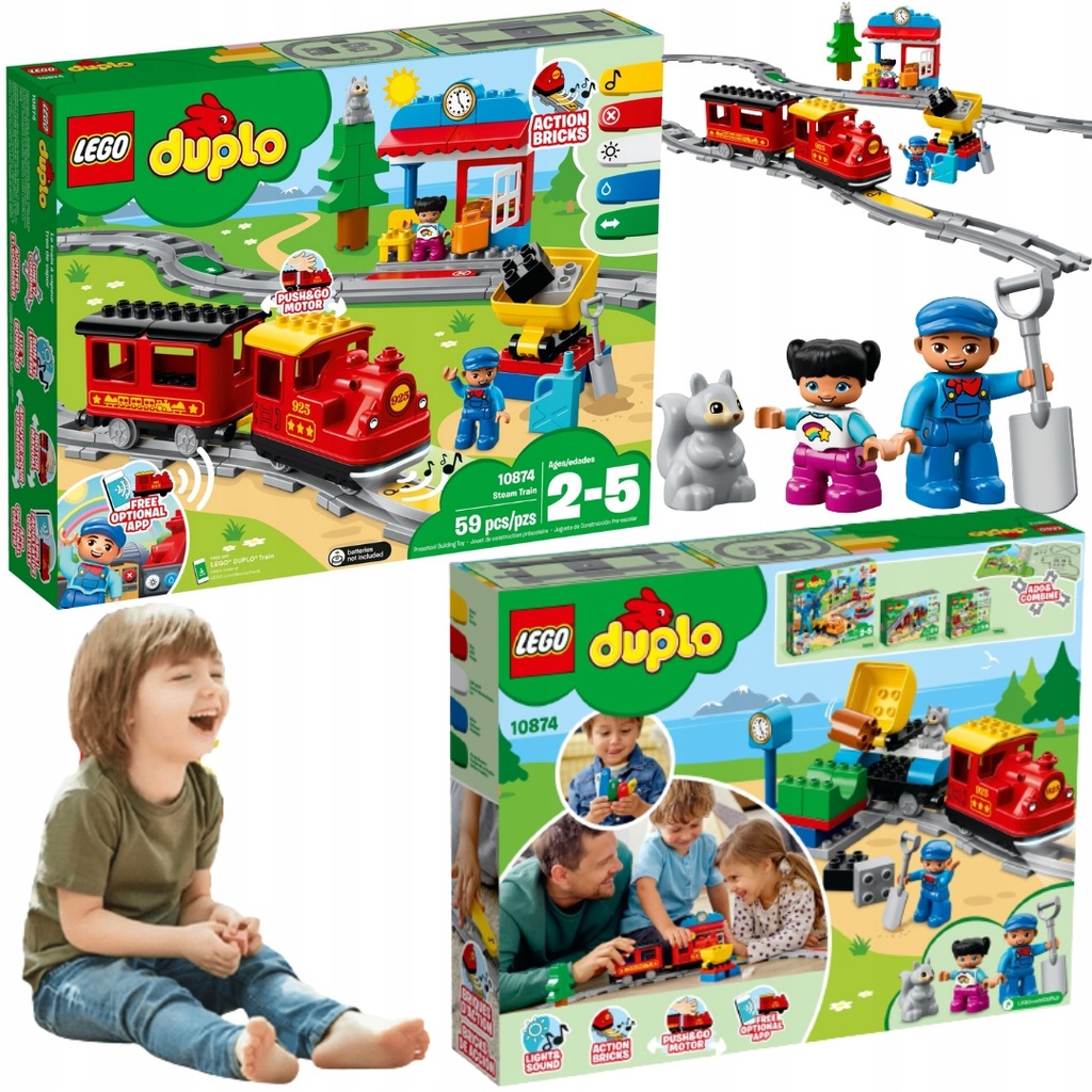 DUŻY ZESTAW LEGO POCIĄG PAROWY PREZENT DLA DZIECKA - 12919581110 ...