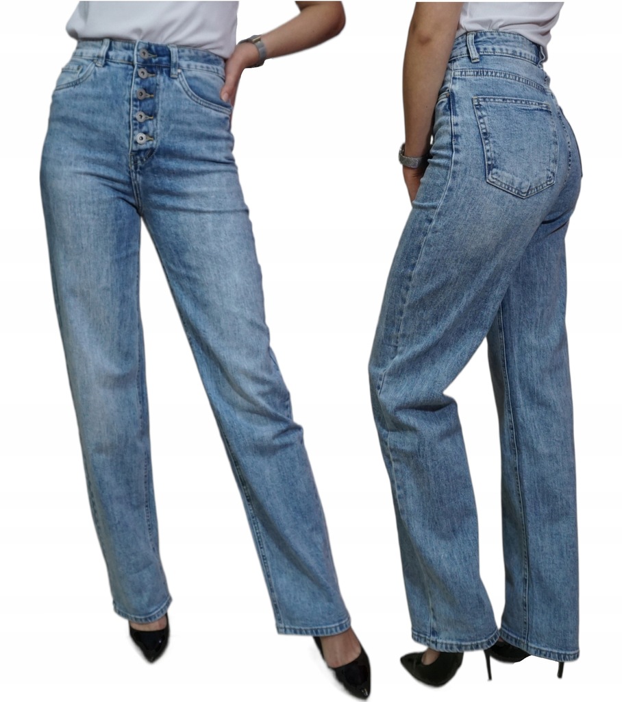 JEANSY DAMSKIE PROSTE SPODNIE SZEROKIE NOGAWKI WYSOKI STAN M - 15645208762 - oficjalne archiwum ...