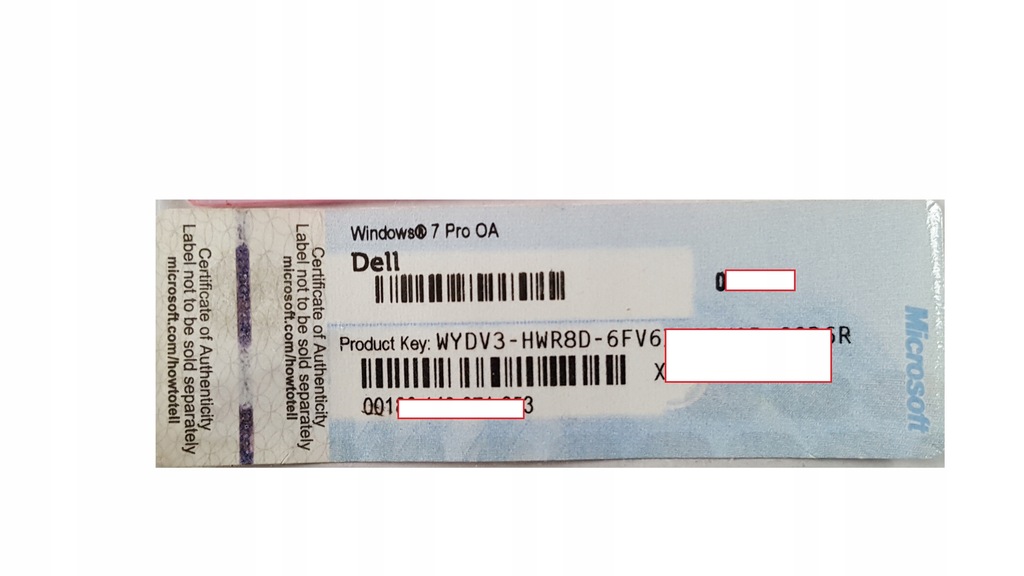 ORYGINALNA NAKLEJKA KLUCZ WINDOWS 7 pro dell - 12694264673 - oficjalne ...