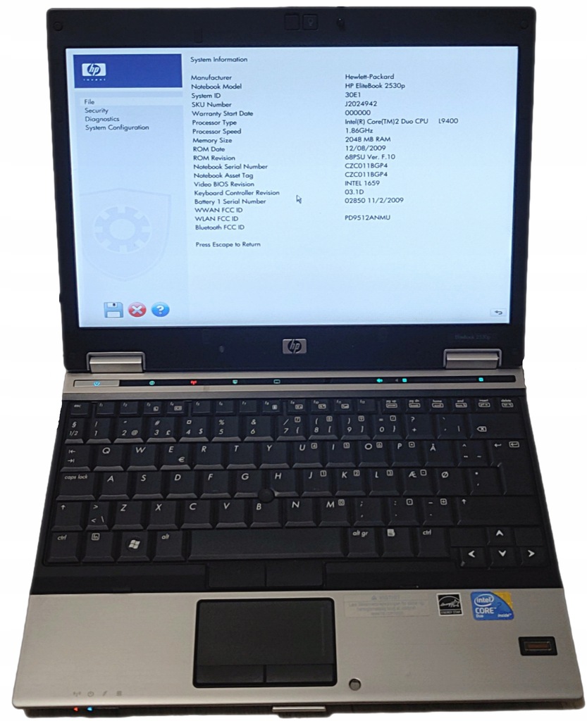 Laptop HP EliteBook 2530p Core 2 Duo L9400 2GB RAM - 12705865517 ...