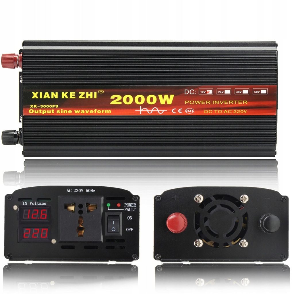 PRZETWORNICA DO AUTO 12V 220V 2000W CZYSTY SINUS - 9860907747 - oficjalne archiwum Allegro