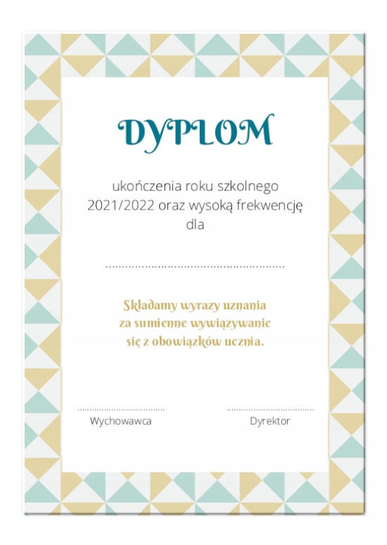 25x Dyplom A4 za wysoką FREKWENCJĘ - 11972450563 - oficjalne archiwum Allegro