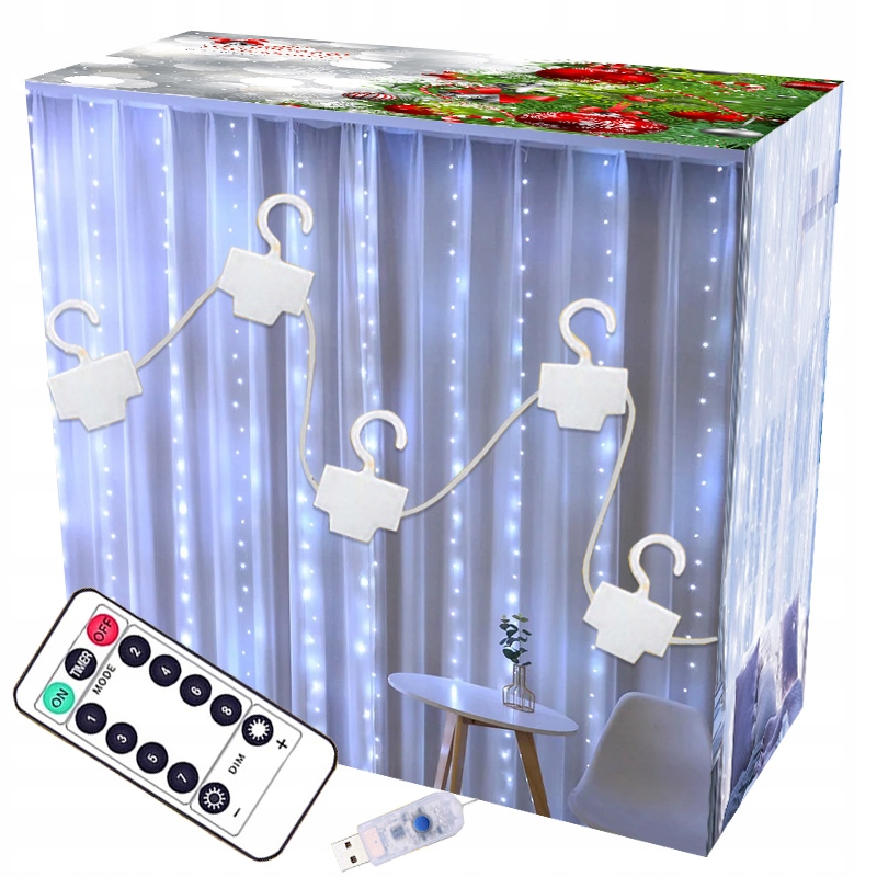 LAMPKI KURTYNA ŚWIETLNA SOPLE USB 200LED +PILOT - 14518717113 ...