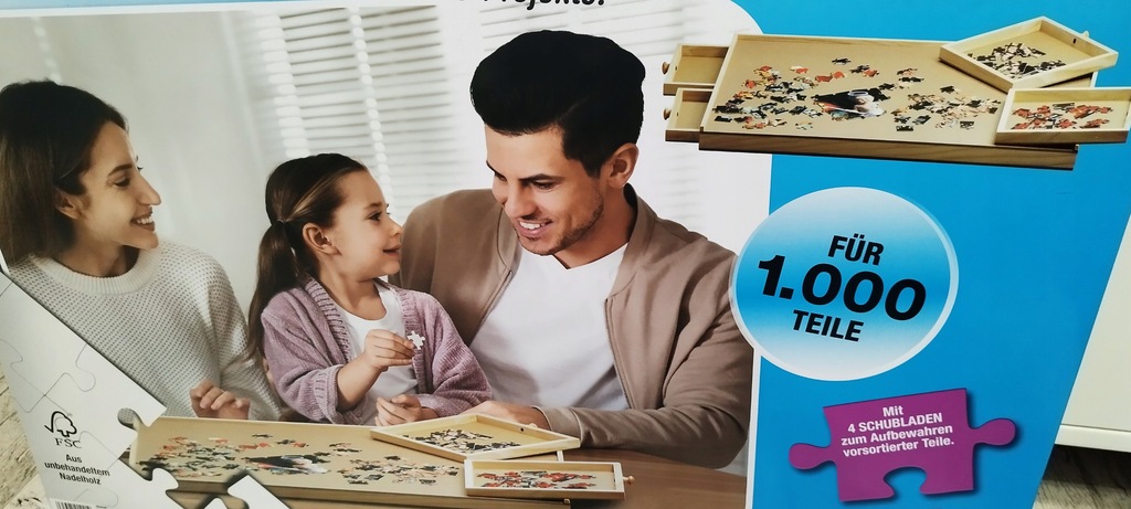 Stół blat deska mata do układania puzzli z 4 szufladami 75x75x3,5cm ...