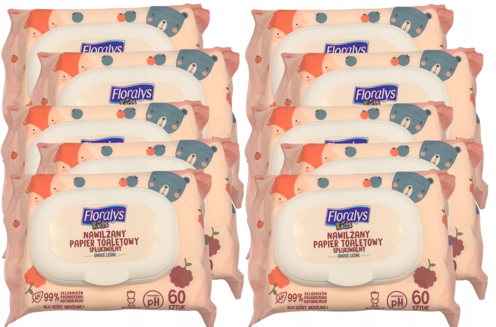FLORALYS KIDS 10x NAWILŻANY PAPIER TOALETOWY LEŚNE - 12855470479 ...