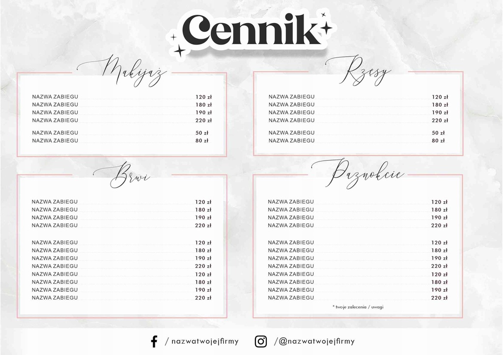 Cennik usług personalizowany Elektroniczny PDF - 13228227455 - oficjalne archiwum Allegro