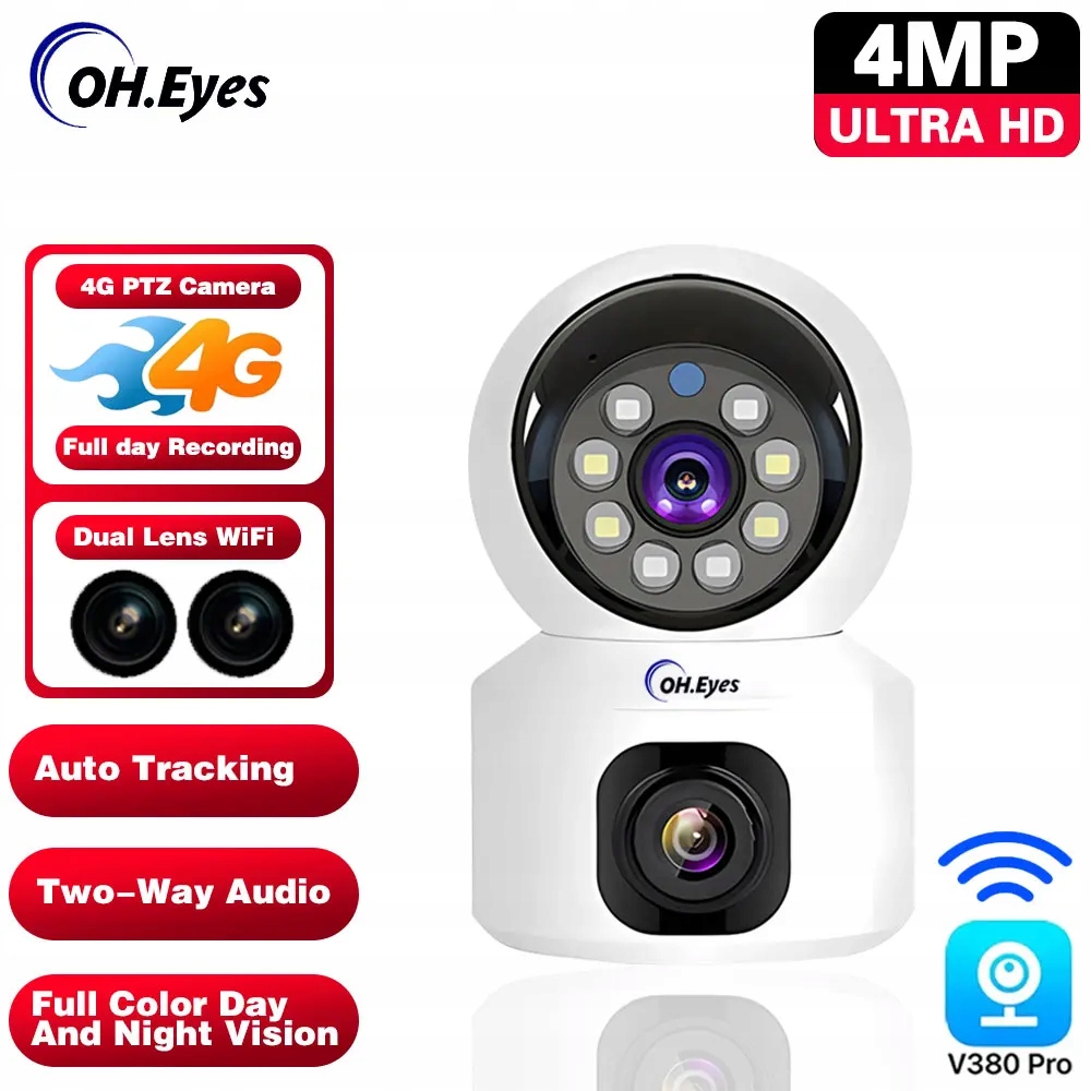 4G SIM Card IP Camera 4MP 2K Dual Lens PTZ Camera Outdoor CCTV Security ...