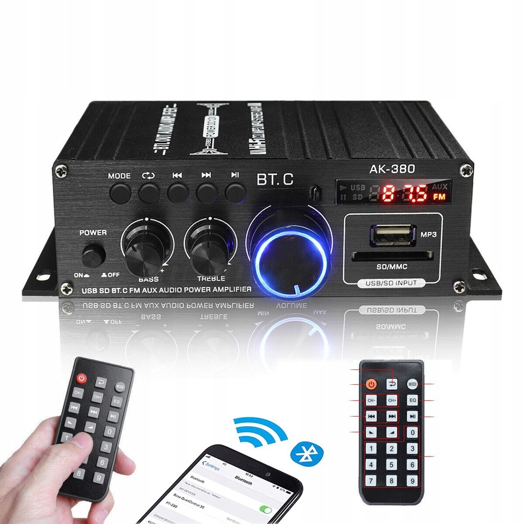 AMPLITUNER WZMACNIACZ STEREO BLUETOOTH Radio FM SD/USB AK380 400W - 16084560147 - oficjalne ...