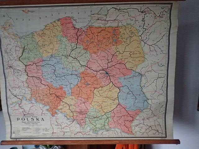 Polska ścienna mapa administracyjna 1952 przed PRL - 7833077874 ...