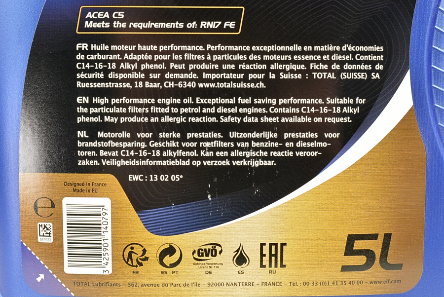 OLEJ ELF EVOLUTION 0W20 5L RENAULT R-TECH FE RN17 - 12413650176 ...