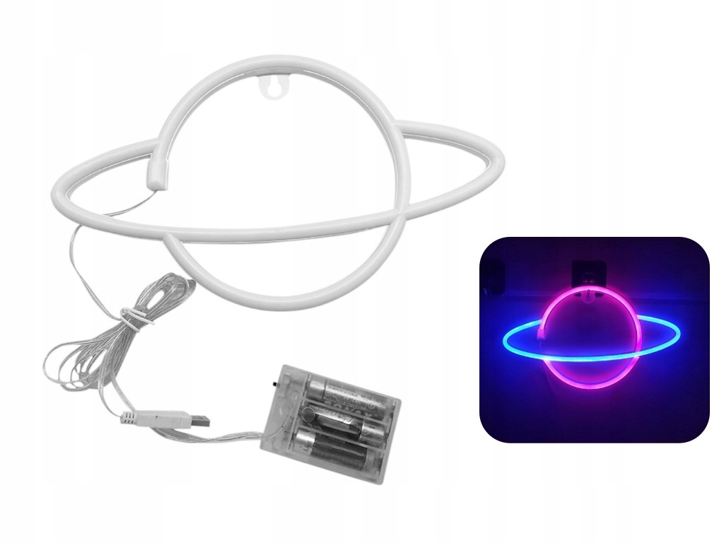 neon LED USB saturn planeta bateri różowoniebieski - 10881897195 ...