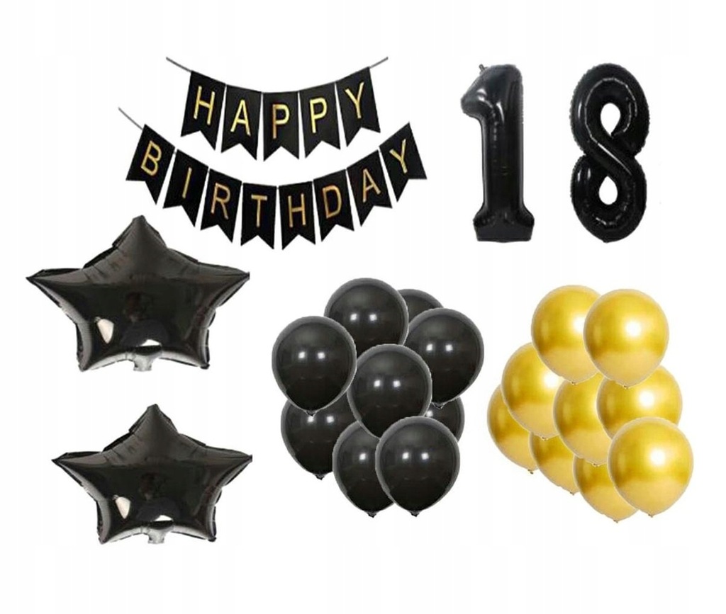 ZESTAW DEKORACJE 18 URODZINY OSIEMNASTKA BALONY - 11496303531 - oficjalne archiwum Allegro