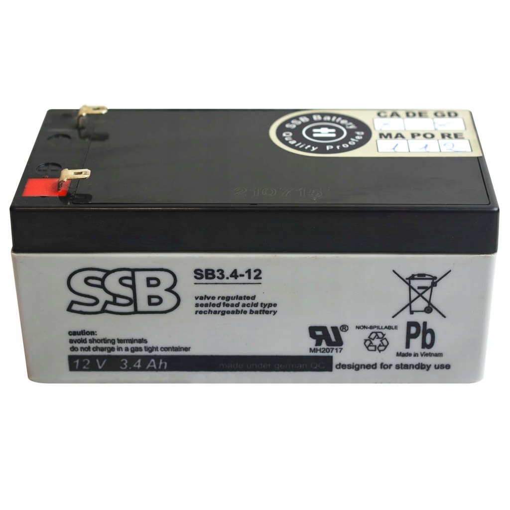 SSB SB3,4-12 12V 3,4AH SB 3,4-12 AKUMULATOR AGM - 12209143972 - oficjalne archiwum Allegro